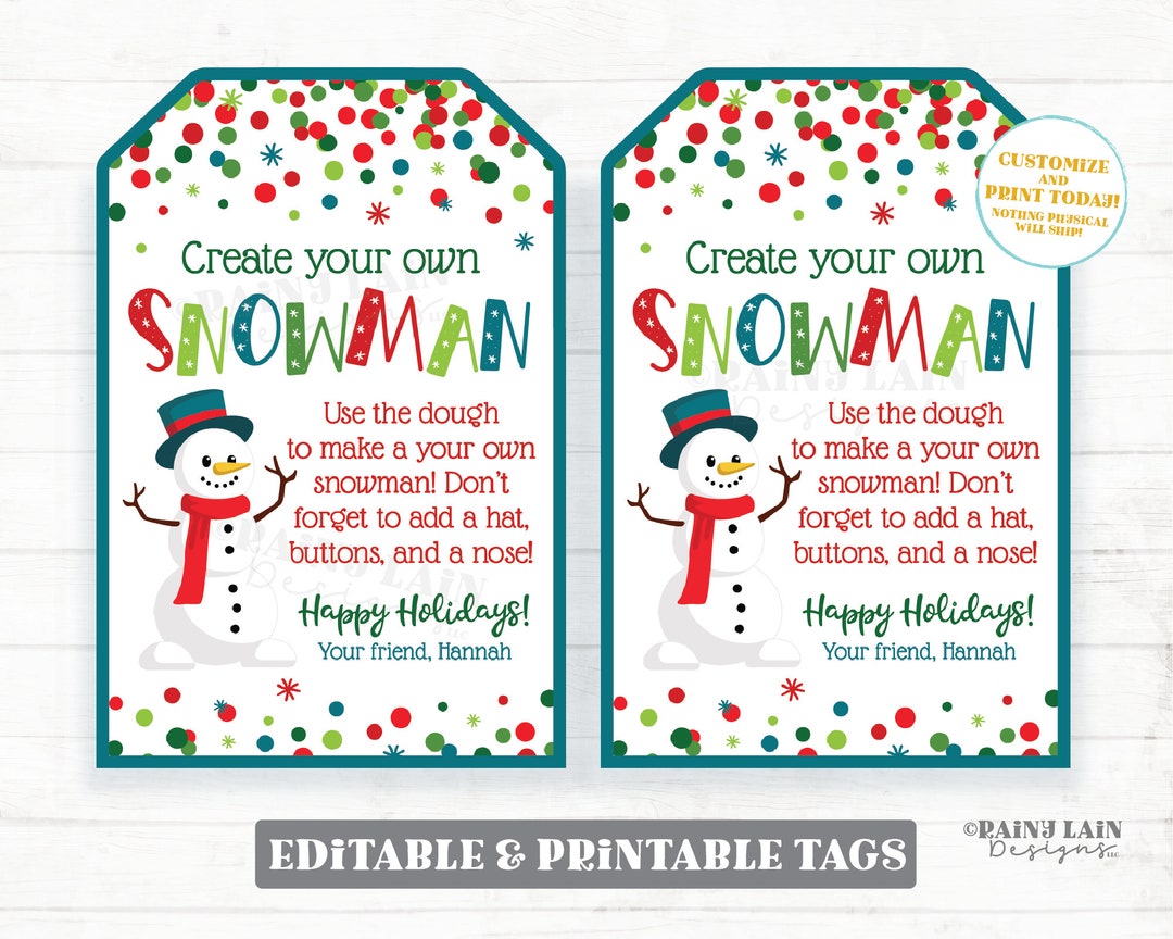 Create Your Own Snowman Tag Make a Play Dough Gift Doh Holiday - Etsy
