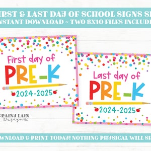 First and Last Day of Pre-k Sign Set 1st Day of Pre-kindergarten ...