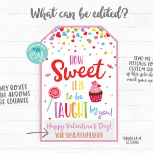 Teacher Valentine's Day Gift Tag, How Sweet It is to Be Taught by You ...