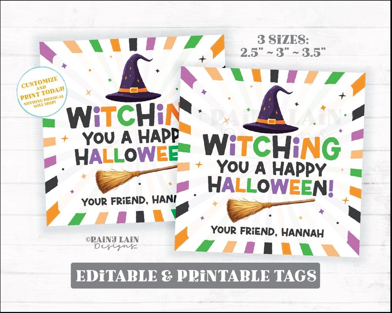 Editable Halloween Treat Tag, Witching You A Happy Halloween Gift ...