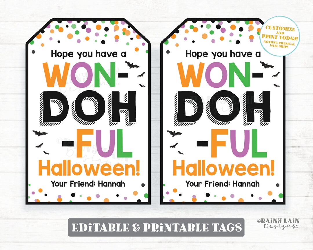 Editable Wondohful Halloween Tag Play Dough Playdough Halloween Gift ...