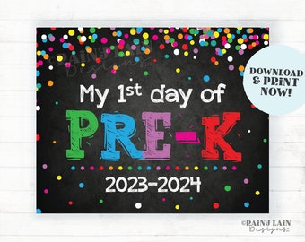 First Day of PRE-K 2023 Sign Rainbow Back to School Chalkboard Sign ...