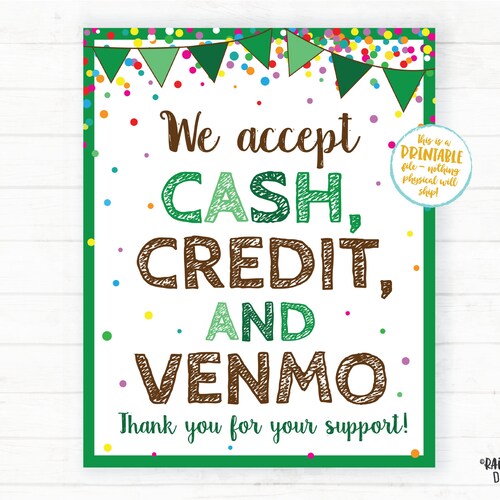 We Accept Cash Credit and Venmo Sign Cookie Booth Payment - Etsy