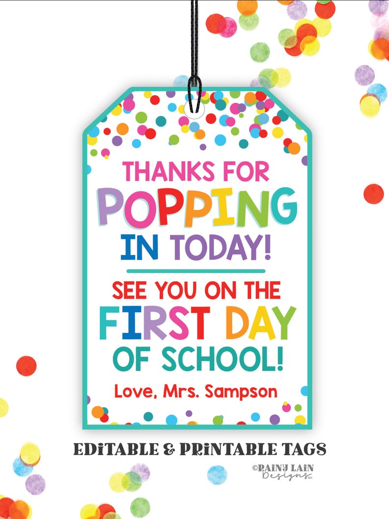 Thanks for Popping in Tag, Meet the Teacher, Student Gift Tag, Open ...
