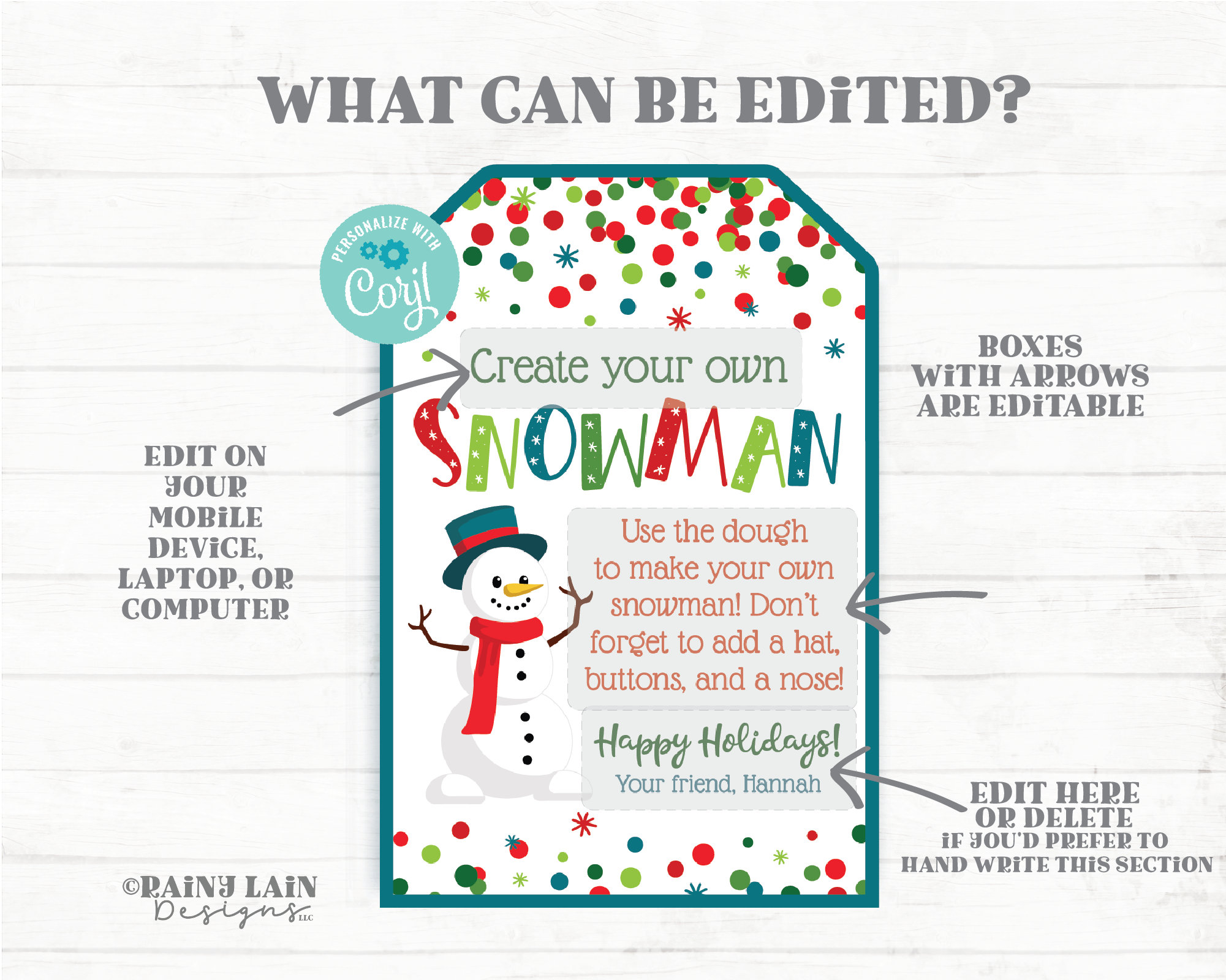 Create Your Own Snowman Tag Make a Play Dough Gift Doh Holiday Kids ...