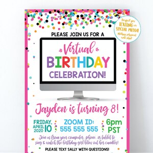 Virtual Birthday Party Invitation, Virtual Party Invitation, Video Chat ...