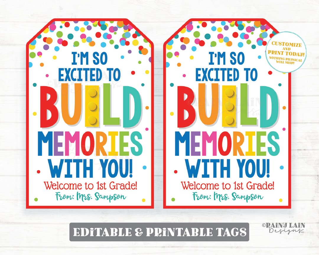 Editable Back to School Gift Tag, Blocks, Build Memories, First Day ...
