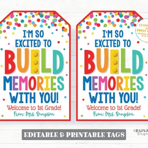 Editable Back to School Gift Tag, Blocks, Build Memories, First Day ...