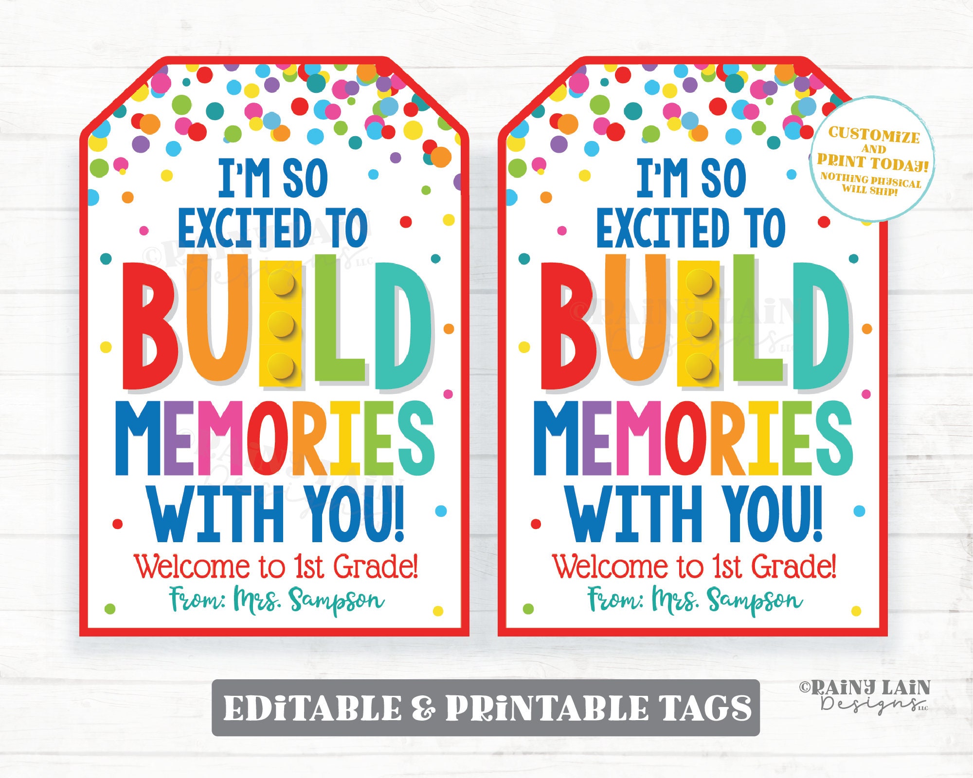 Editable Back to School Gift Tag, Blocks, Build Memories, First Day ...