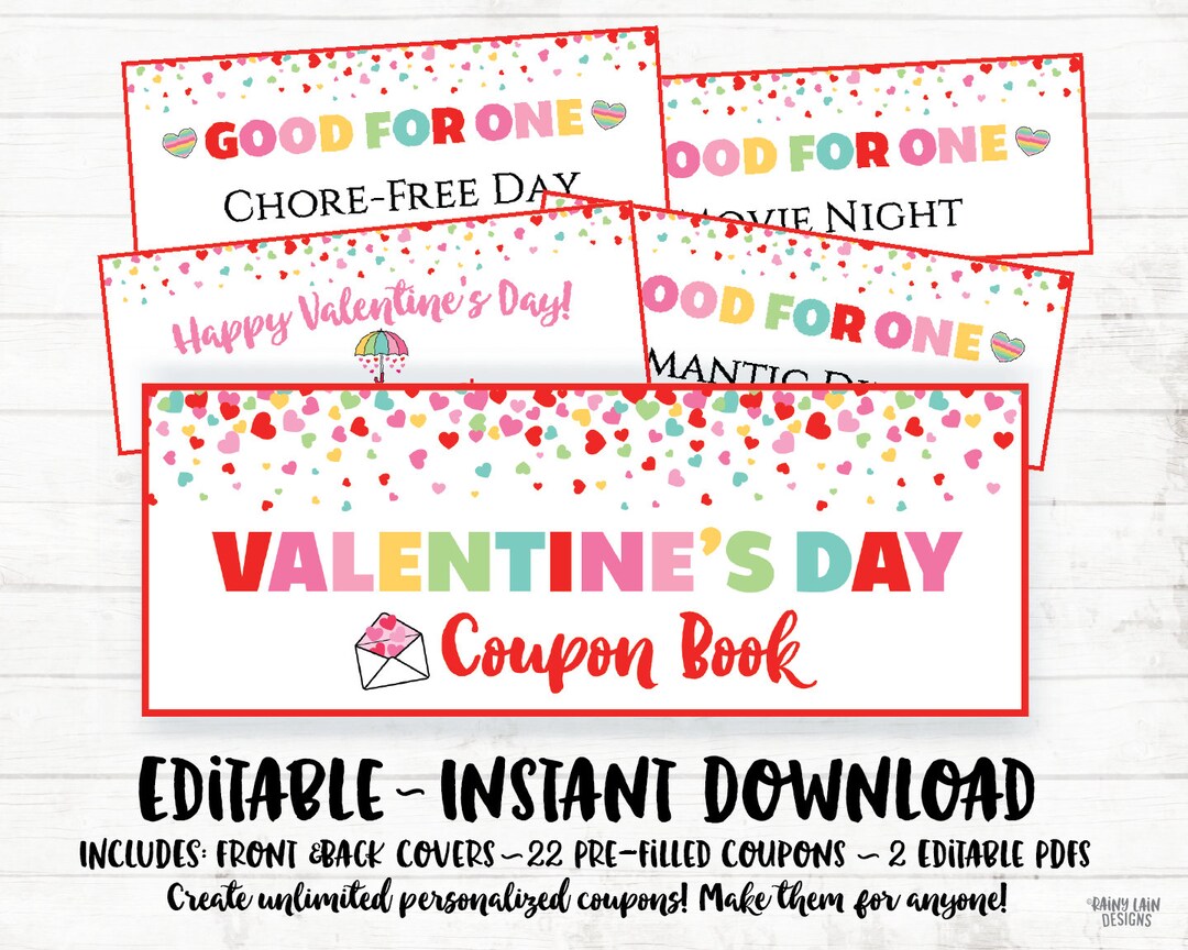 Valentine's Day Coupon Book, Printable Valentine Coupons, Coupon Book ...