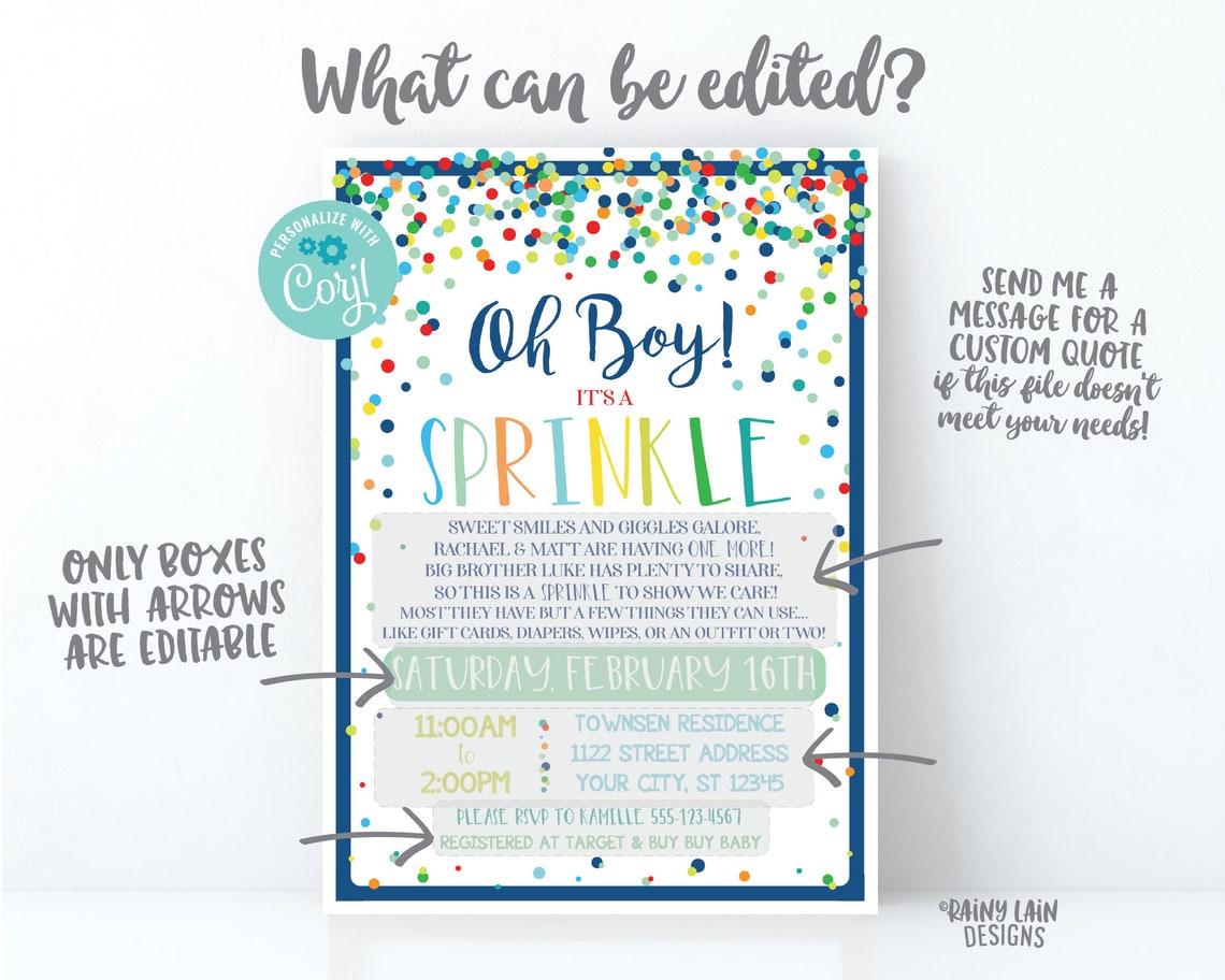 Printable Baby Sprinkle Invite Boy Baby Sprinkle Invite Editable ...