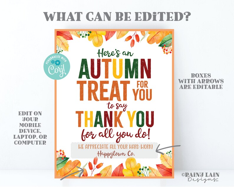 Autumn Treat Thank You Sign Fall Appreciation Gift Card Thanksgiving ...