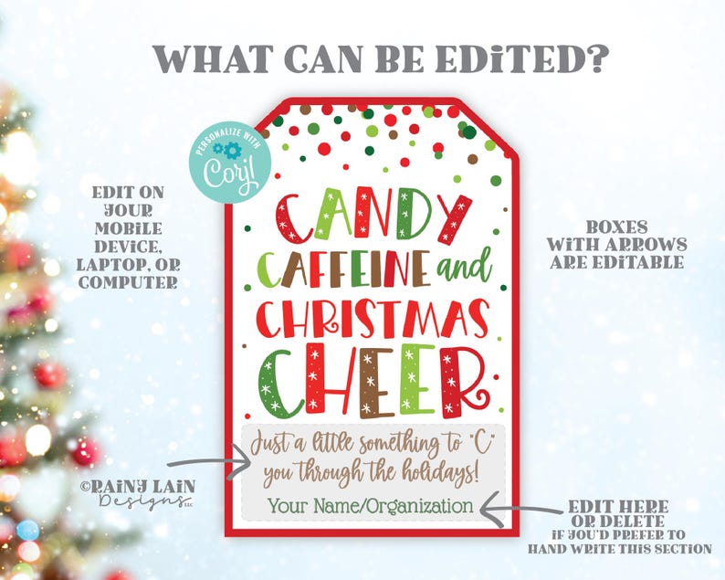 Candy Caffeine and Christmas Cheer Tag Holiday Appreciation Chocolate ...