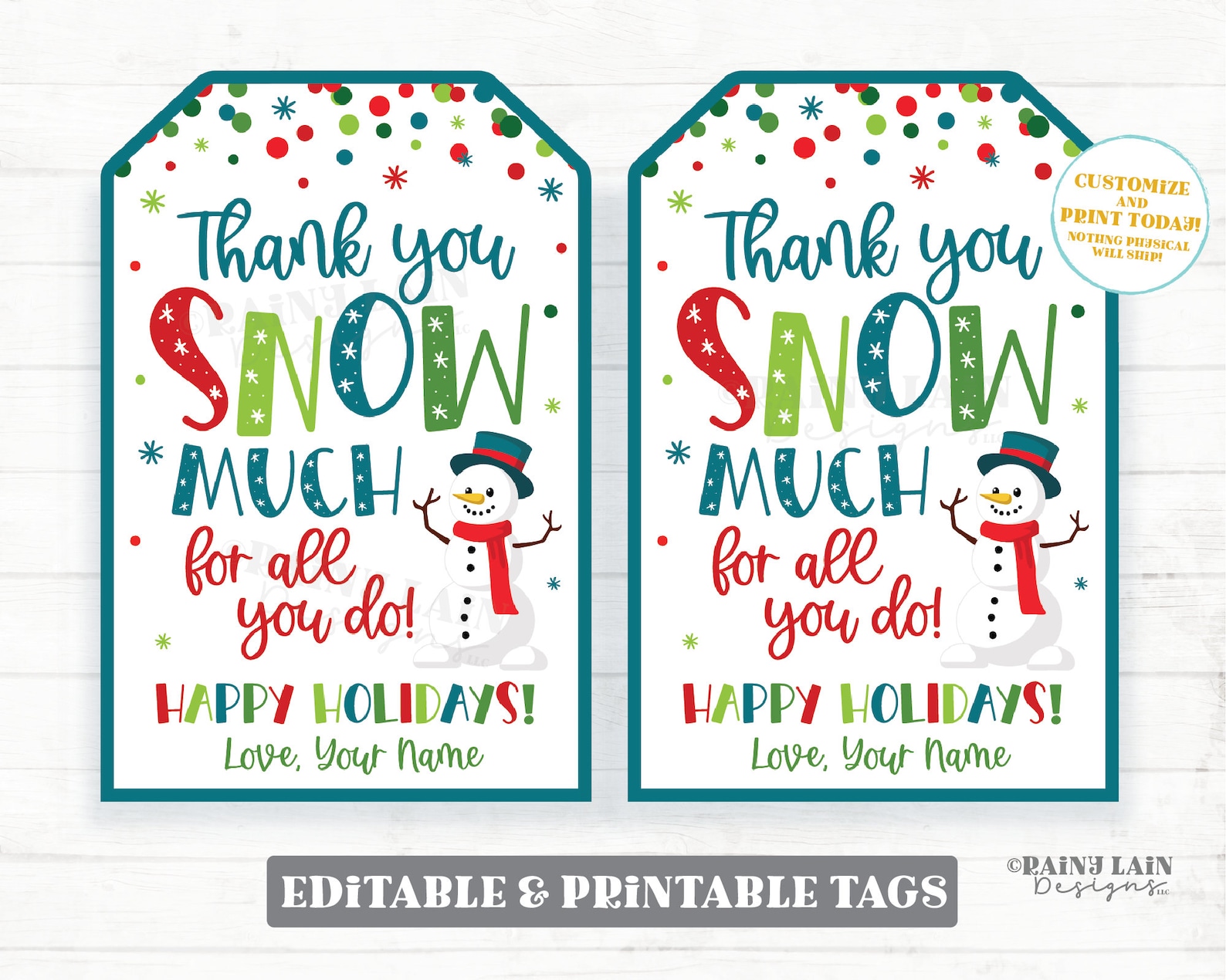 Thank You SNOW Much for All You Do Tag Printable Winter - Etsy