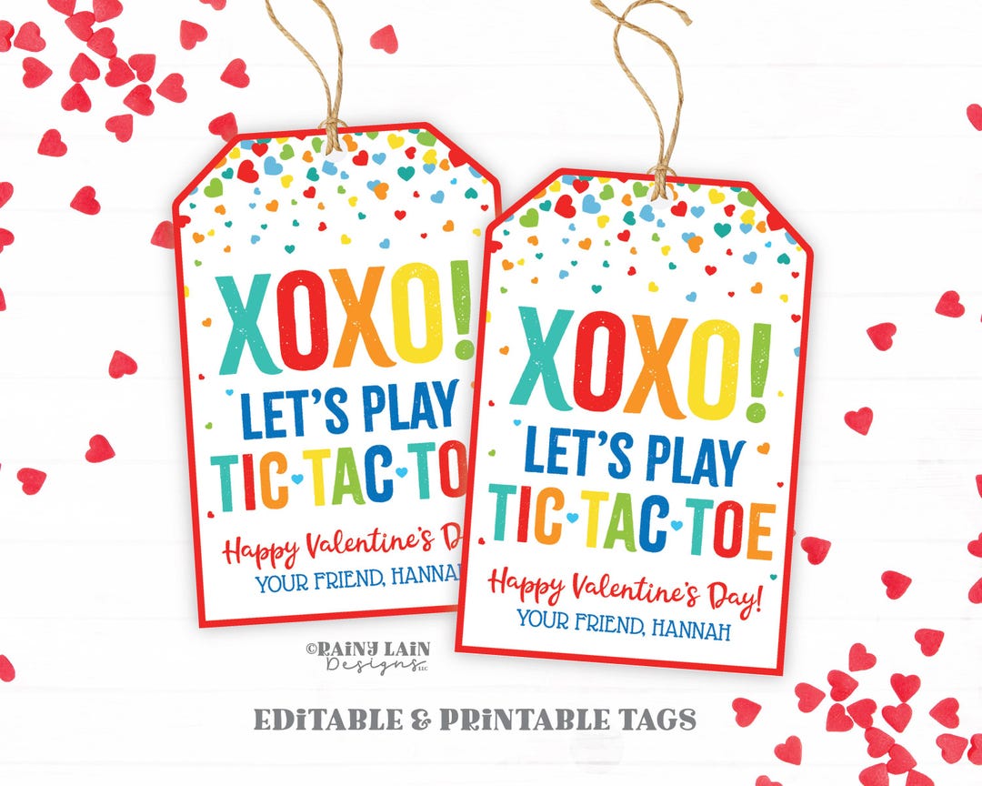 Tic-tac-toe Valentine Tags, Tic Tac Toe Game Valentine, XOXO, Classmate ...