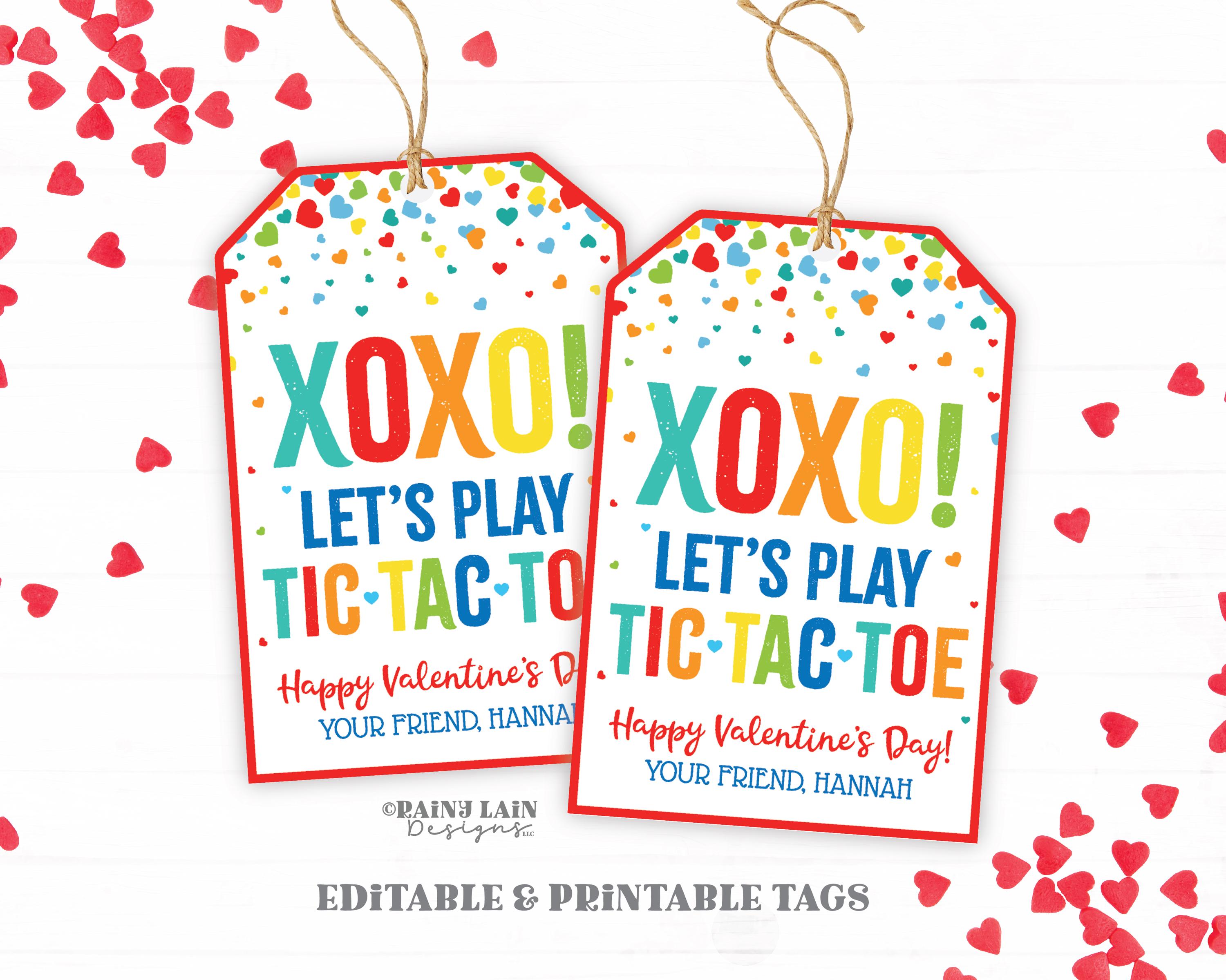 Tic-tac-toe Valentine Tags, Tic Tac Toe Game Valentine, XOXO, Classmate ...