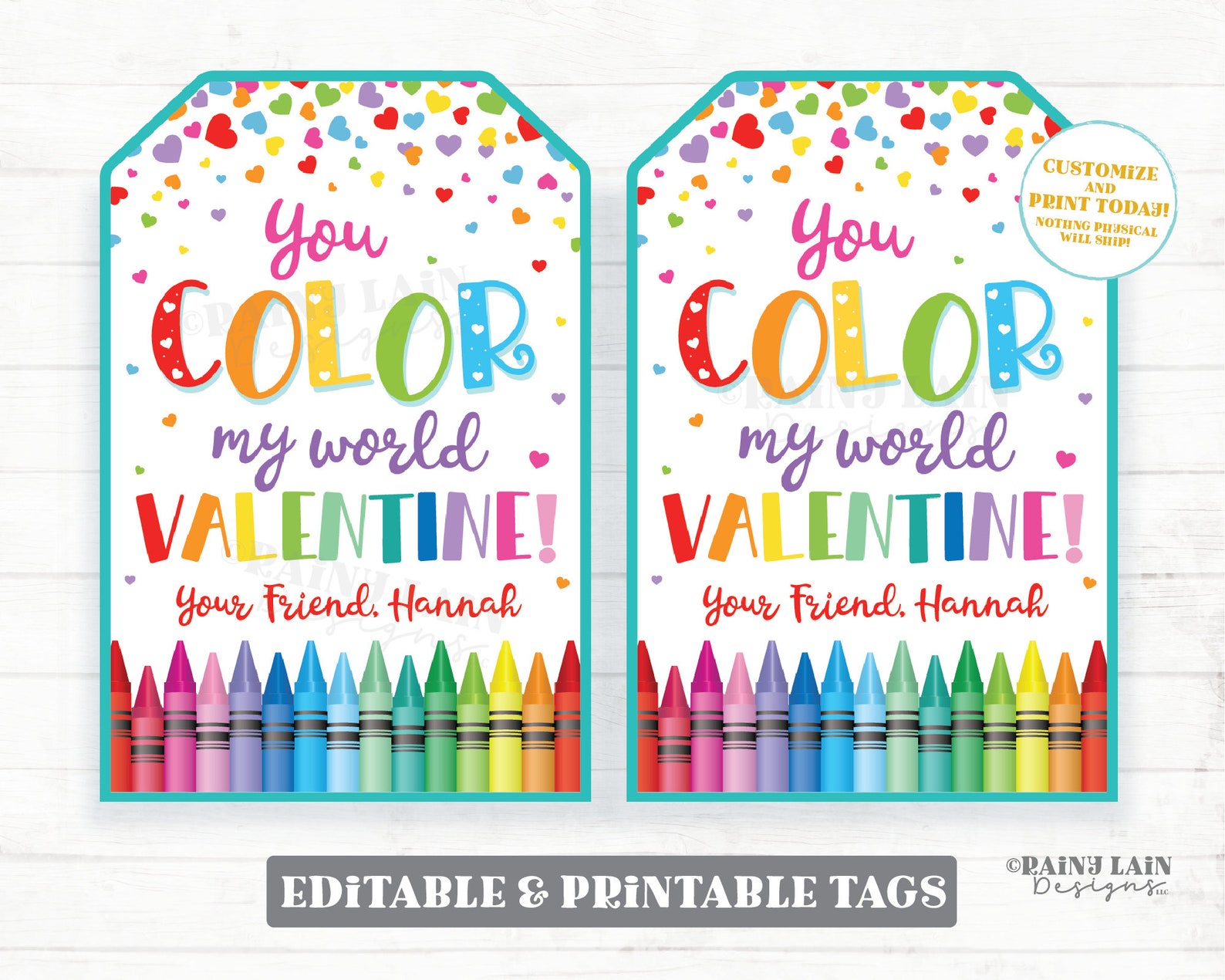 You Color My World Valentine Tag, Coloring Book, Crayons to Student ...