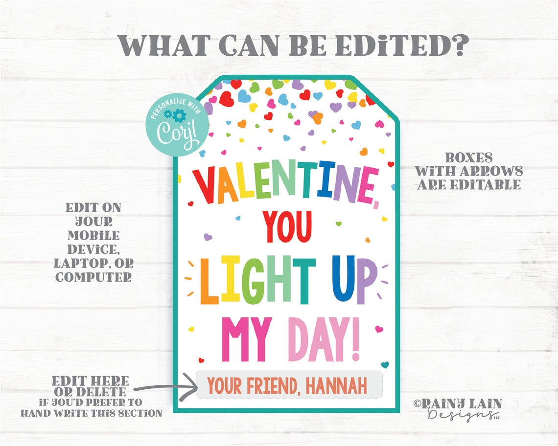 You Light up My Day Finger Lights Valentine Tag, Glow Stick Lite ...