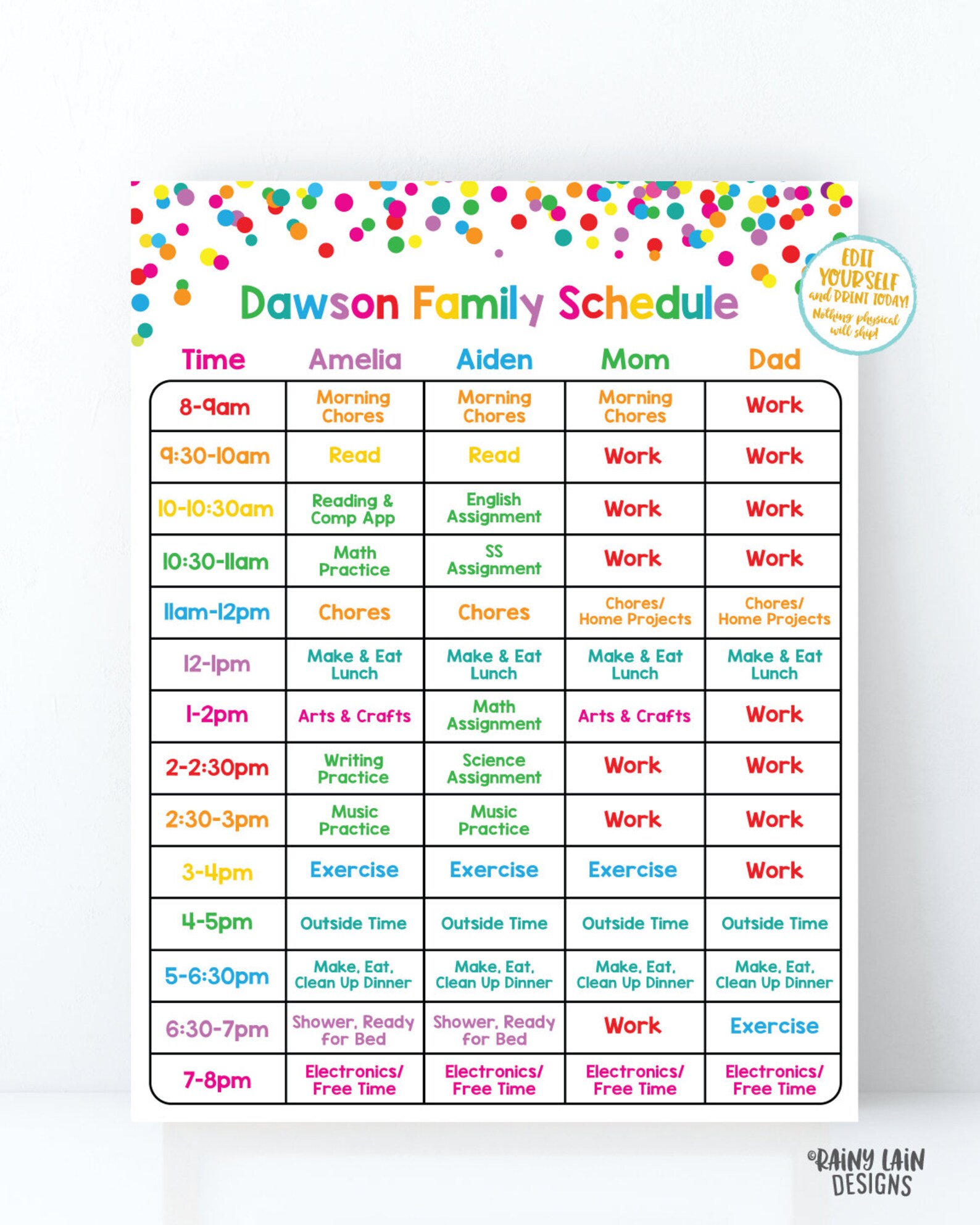 Family Schedule Editable Work From Home Schedule, Self Isolation ...