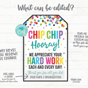 Chip Chip Hooray Tag We Appreciate Your Hard Work Gift Tag Chips ...