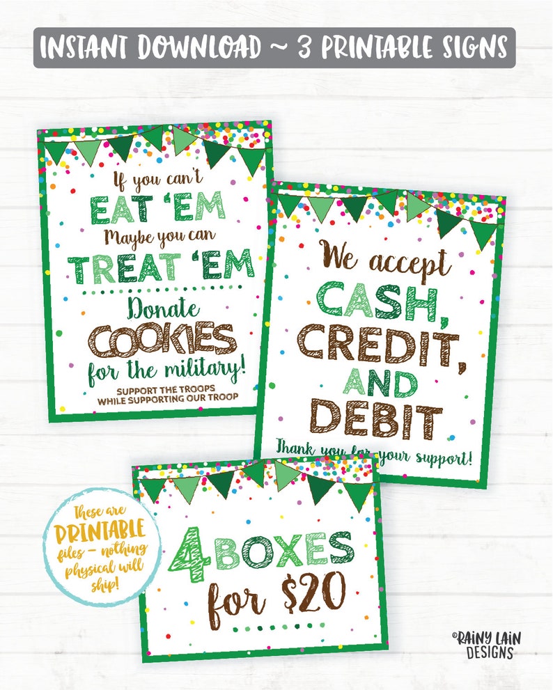 Cookie Booth Signs Set, Can't Eat Em Treat Em Donate Cookies Sign, We ...