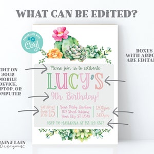 Cactus Birthday Invitation, Succulent Birthday Invitation, Cacti ...