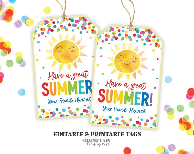 Happy Summer Gift Tags, Printable End of School Year Tag, Summer Break ...