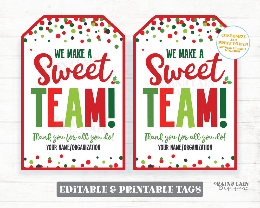 Sweet Team Gift Tags Christmas Sports Holiday Treat Teammate Employee ...