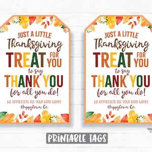 Thanksgiving Treat Thank You Tag Fall Appreciation Gift Tags Autumn ...