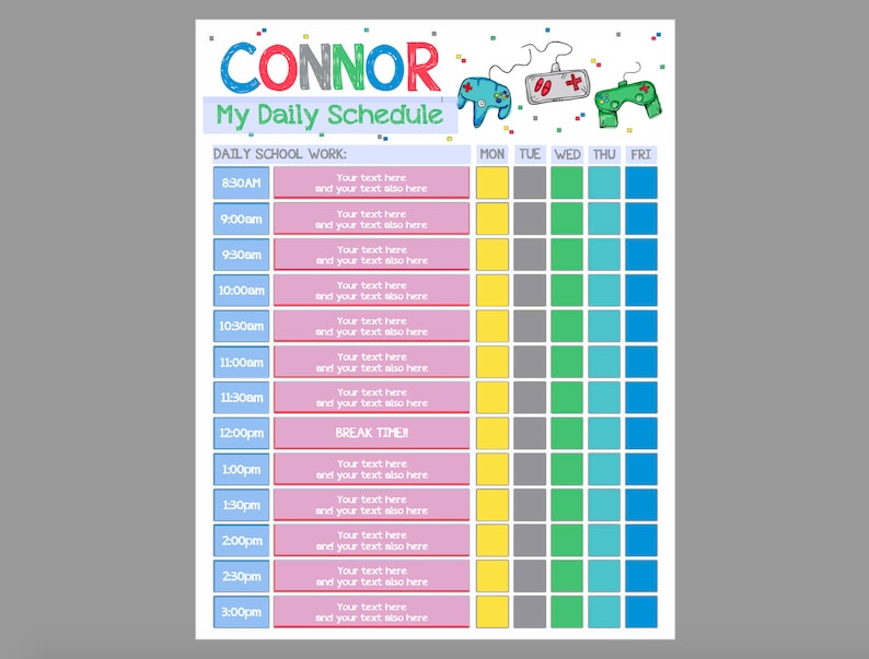 Editable Home School Schedule Video Games Chore Chart - Etsy