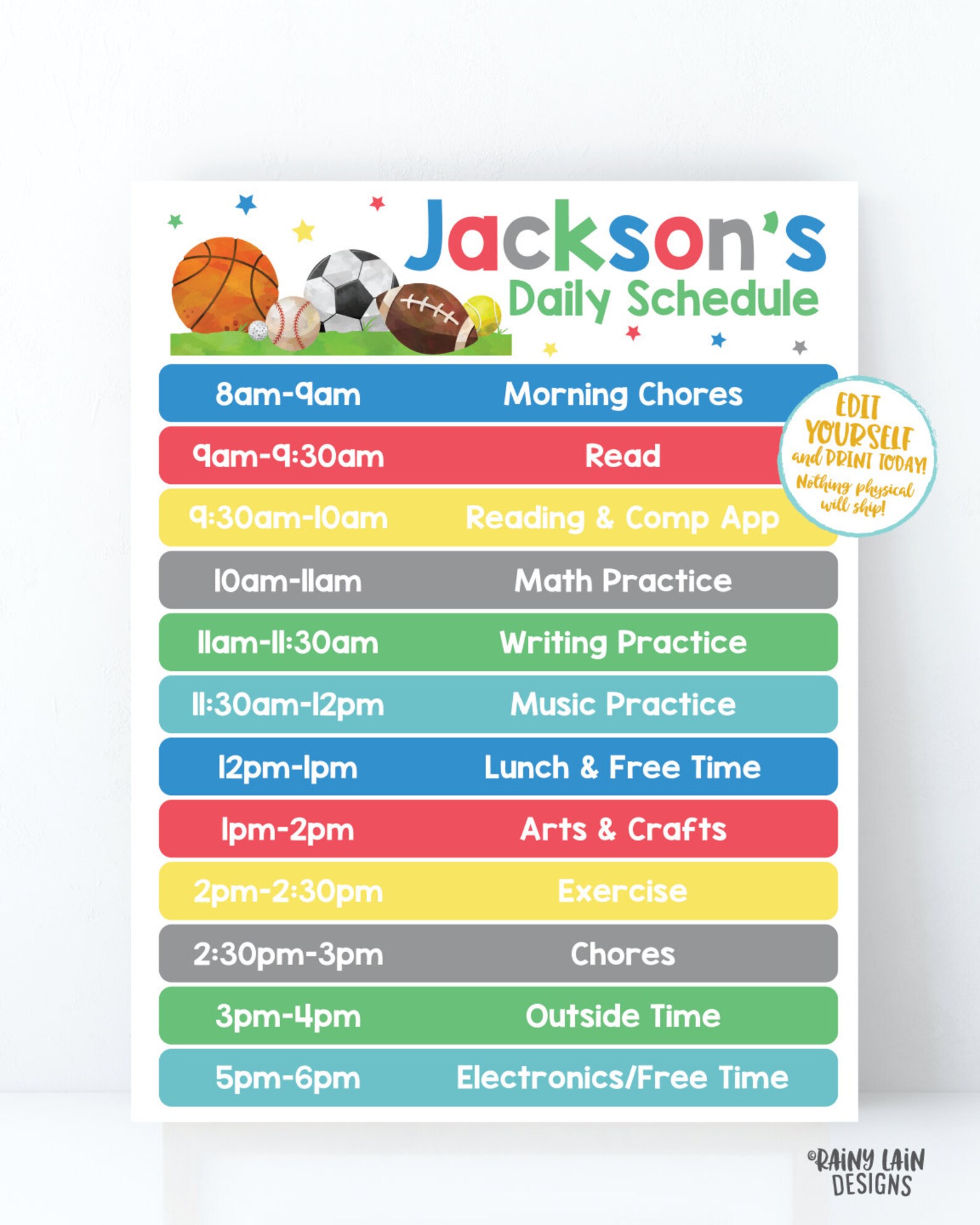Sports Home School Schedule Printable Kids Schedule Editable - Etsy