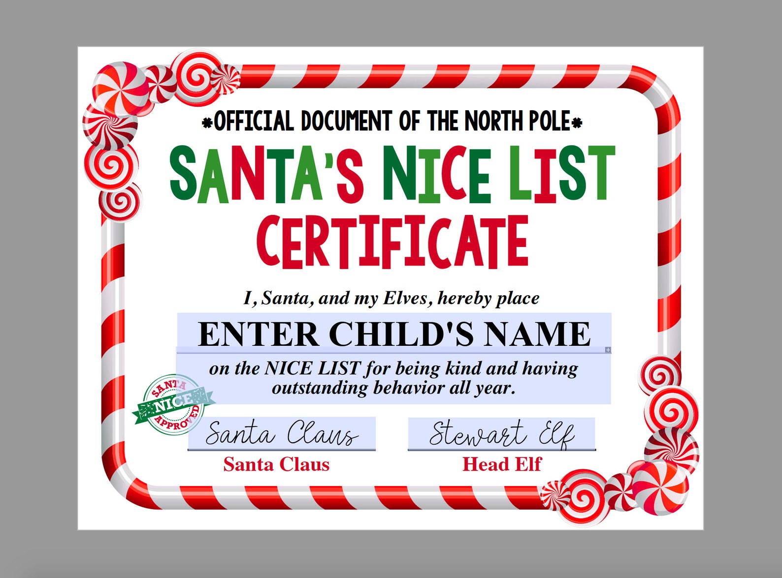 Santa Certificate Santa s Nice List Certificate Letter Etsy