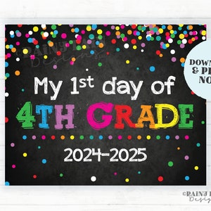 First Day of 4th Grade Sign Fourth Grade Back to School Chalkboard ...