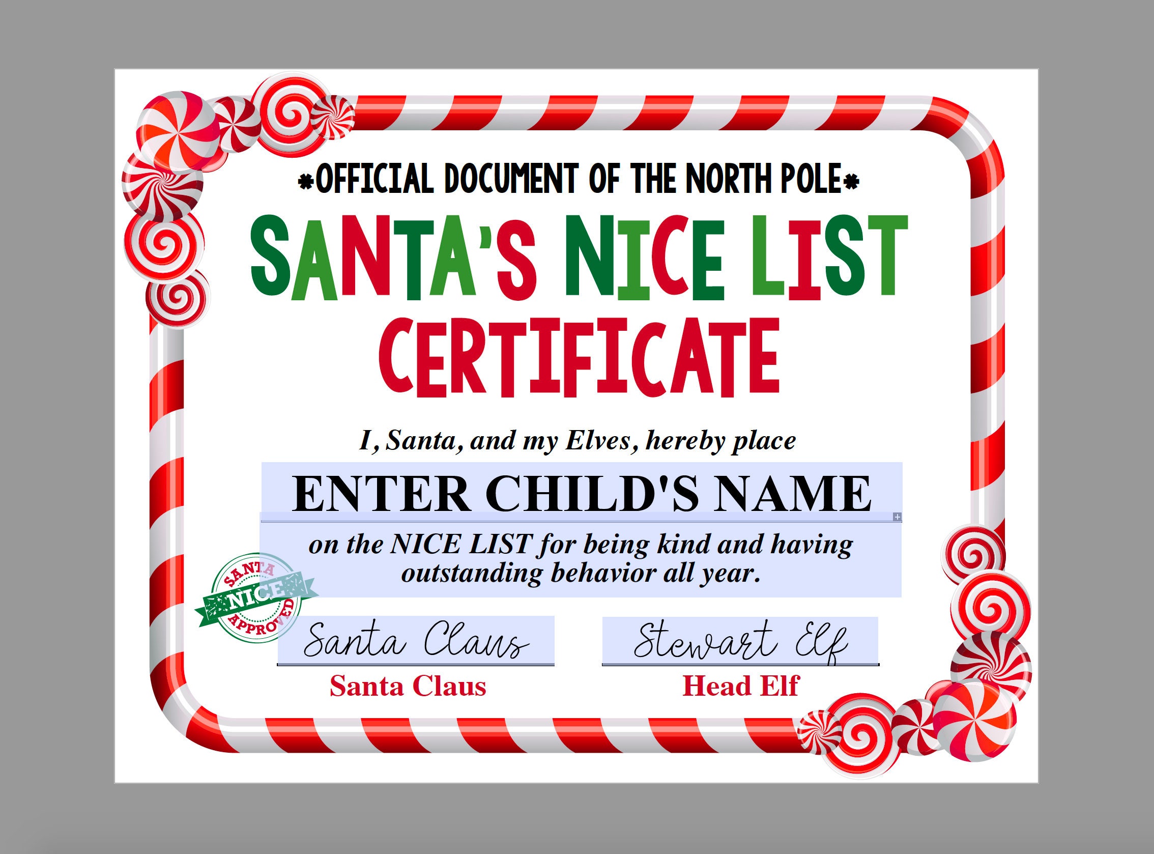 Letter From Santa, Santa Certificate, Nice List Certificate, Naughty ...