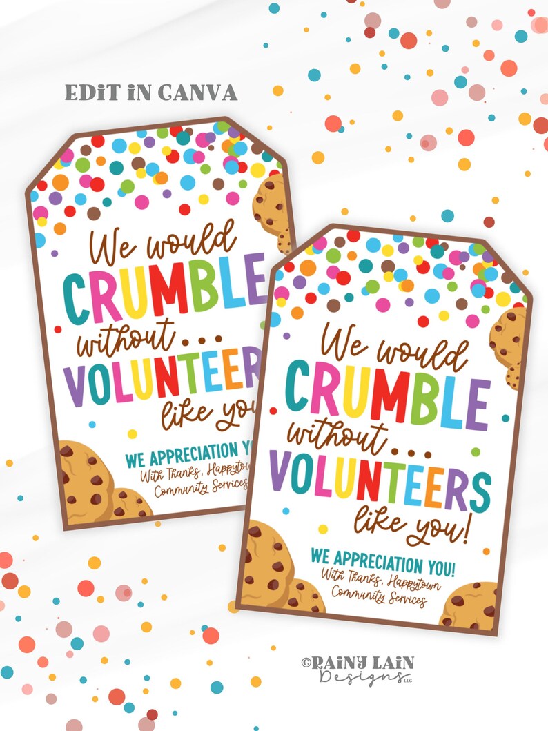 Volunteer Appreciation Gift Tag Printable, Volunteer Thank You Cookie ...