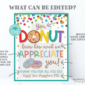 Donut Know How Much We Appreciate You Sign Teacher's Lounge Donut Staff ...
