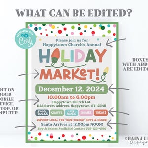 Holiday Market Flyer Template, Editable Christmas Sale Event Craft Fair ...