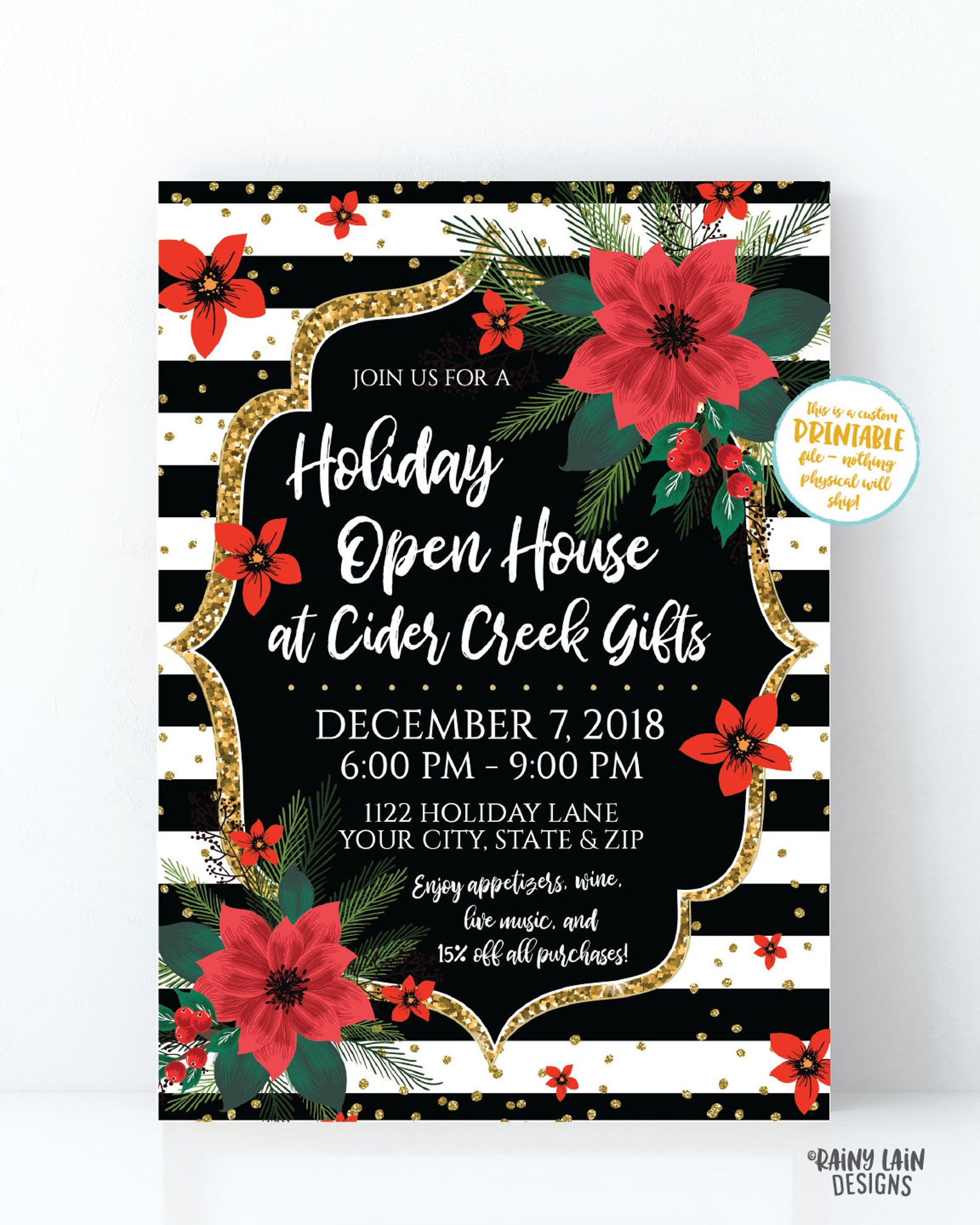 Holiday Open House Invitation Christmas Party Invite Sip and | Etsy