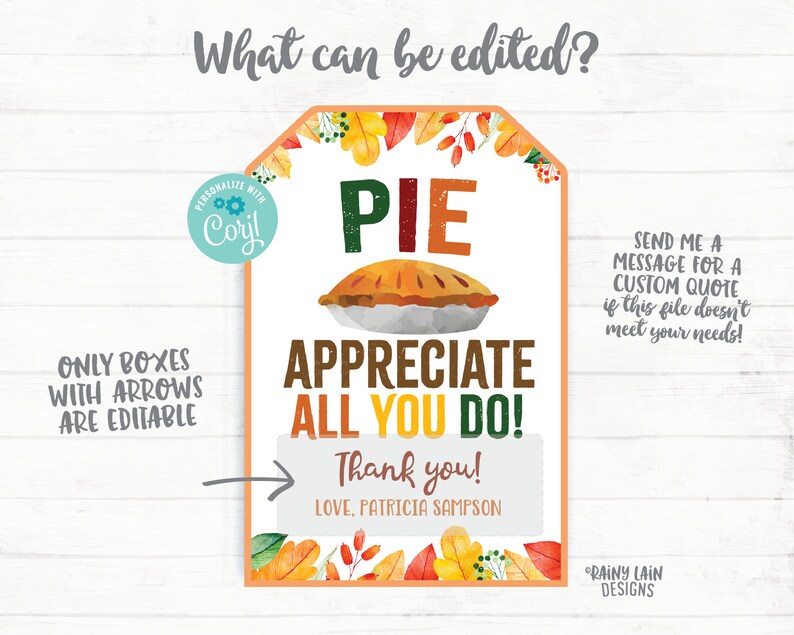 Pie Appreciate You Tags Pie Thank You Tags Pie Tag Employee - Etsy