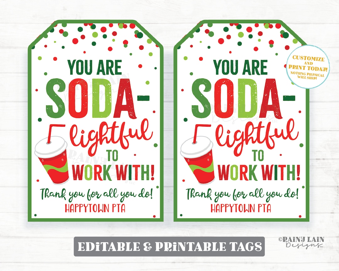 You Are Sodalightful to Work With Tag Christmas Soda Gift Tag Soda Pop ...