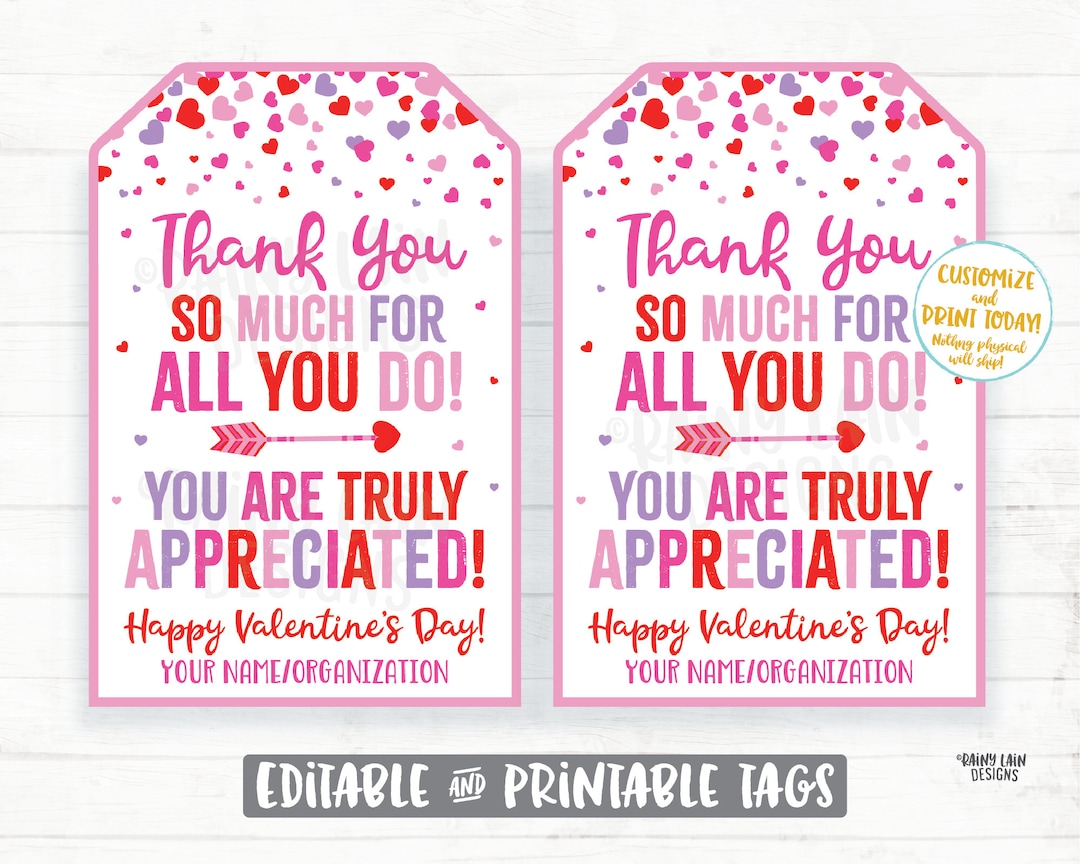 Thank You for All You Do Valentine's Day Gift Tag, Staff Appreciation ...