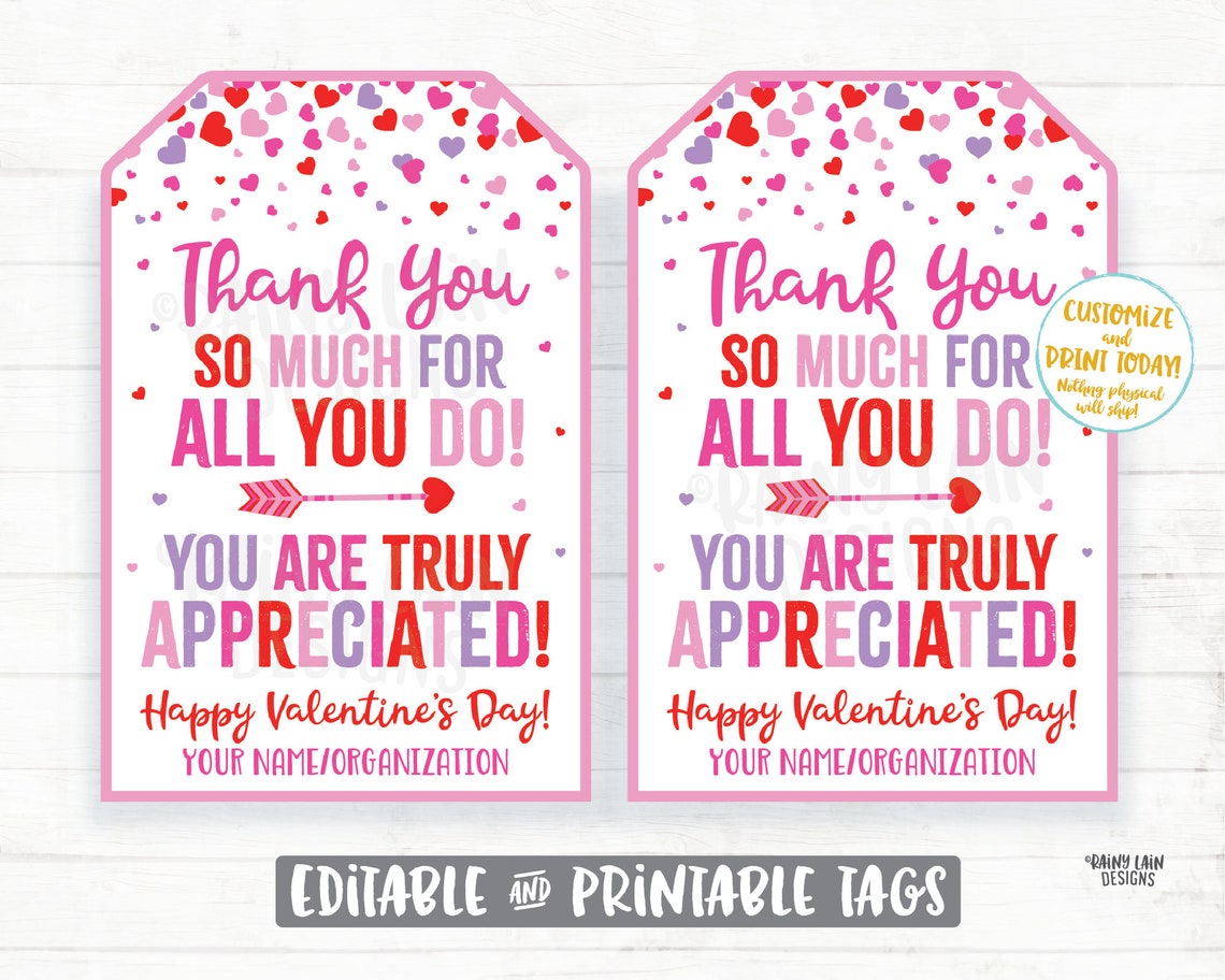 Thank You for all you do Valentine's Day Gift Tag Staff | Etsy