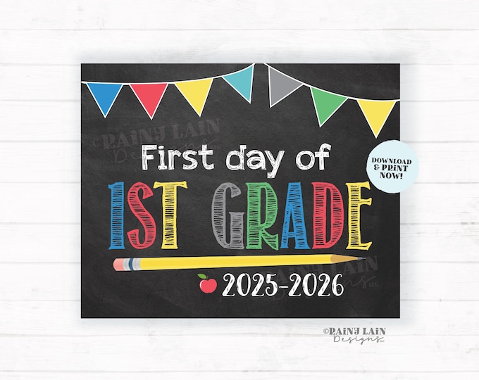 First Day of First Grade Boy Sign PRINTABLE, 1st First Day of School ...