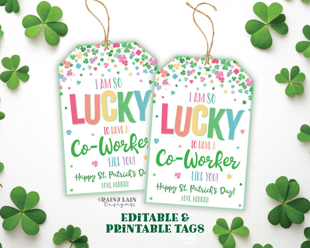 Lucky to Have a Co-worker Like You St Patrick's Day Gift Tag Shamrocks ...