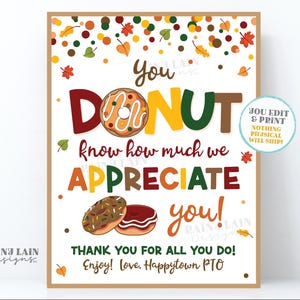 Donut Know How Much We Appreciate You Sign, Autumn, Fall, Halloween ...