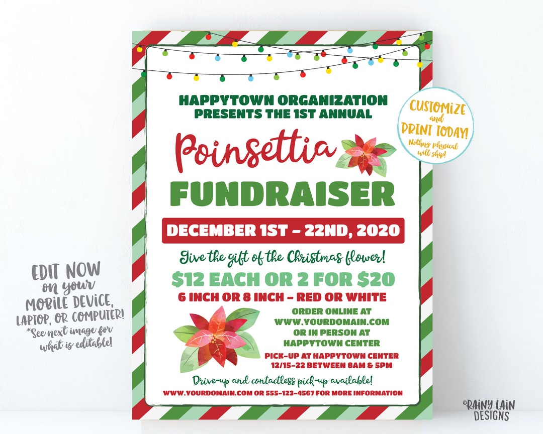 Poinsettia Fundraiser Flyer, Poinsettia Invitation, Holiday Fundraiser ...