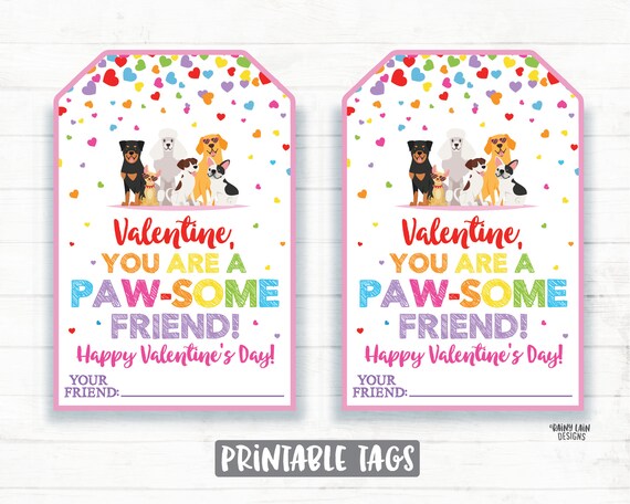 Pawsome Friend Valentine Paw-some Valentine Puppy Valentine | Etsy