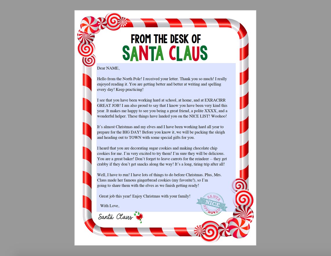 Letter From Santa Editable Santa Letter Nice List Letter | Etsy