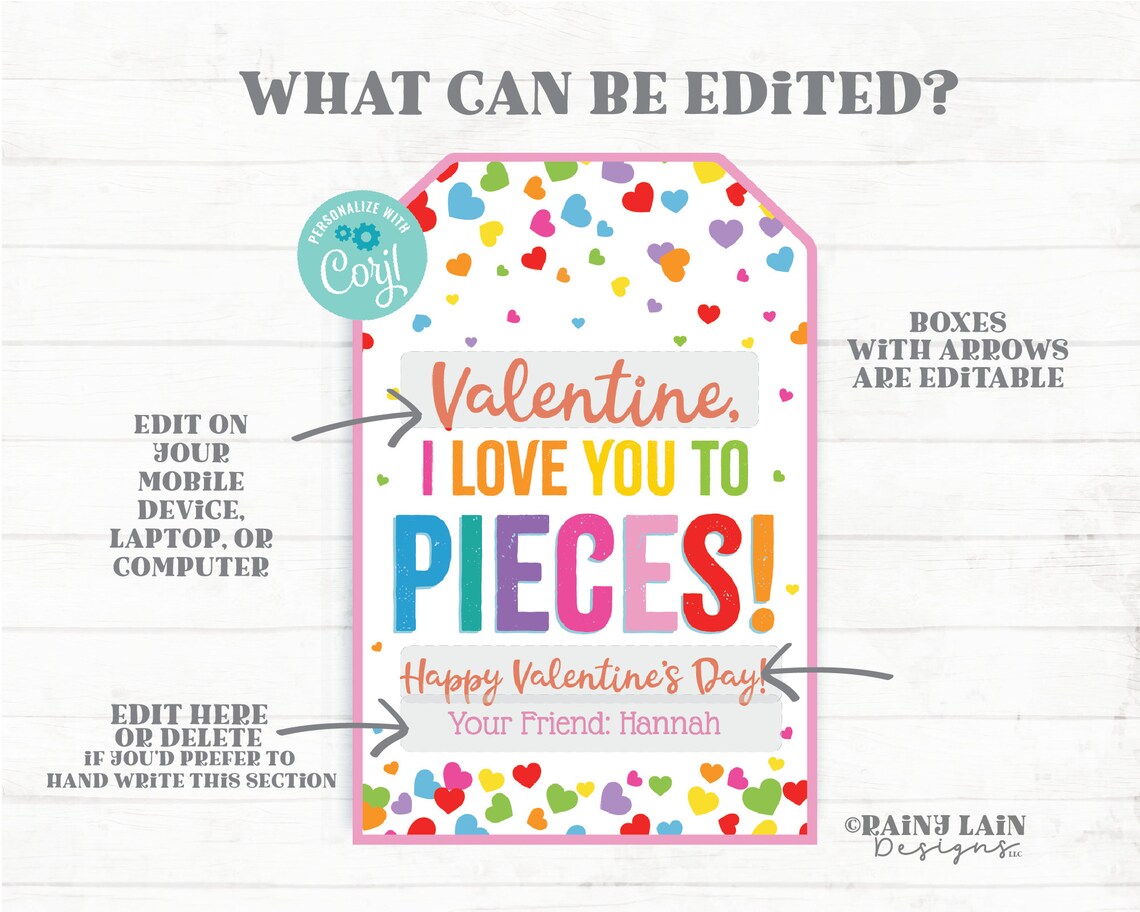 Valentine I Love You to Pieces Tag, Puzzle Candy Building Blocks Friend ...
