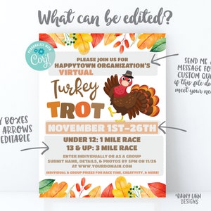Virtual Turkey Trot Flyer, Thanksgiving Fundraiser Flyer, Turkey ...